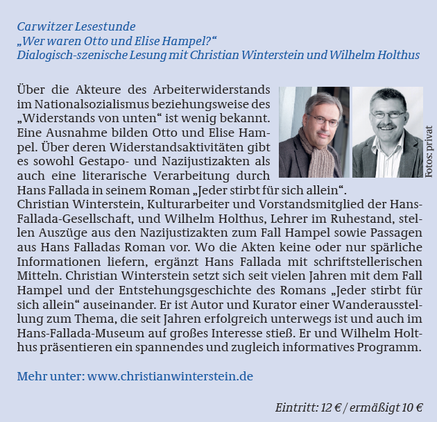 Carwitzer Veranstaltungsreihe „freitags bei Fallada“ startet wieder ...